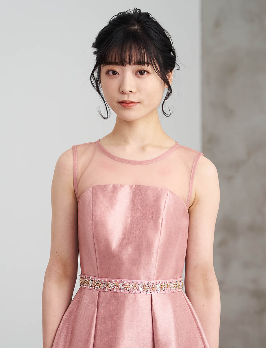 ハンド刺繍 3cm幅サテンサッシュベルト ピンク・BT-240003-PKBE | ツイードドレス - ドレス姿を華やかに – TWEED DRESS