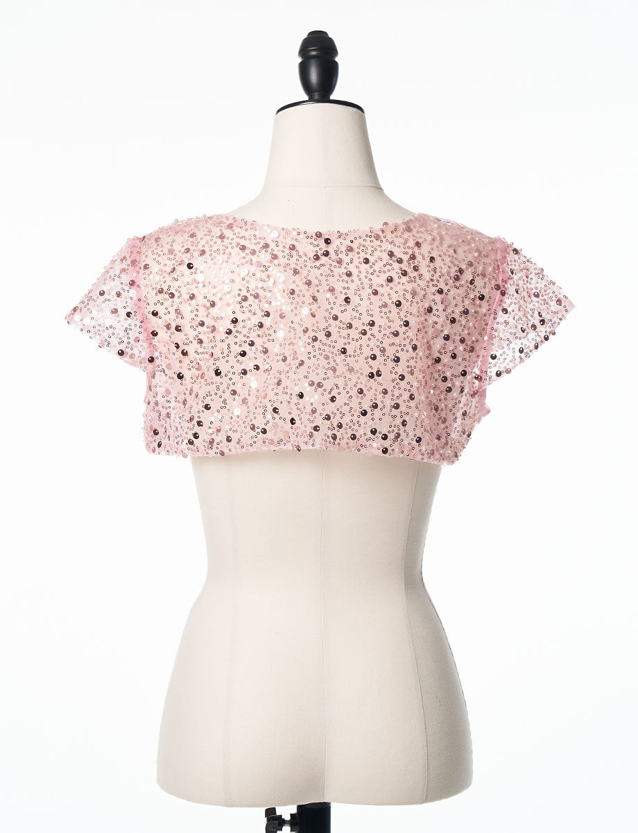 スパンコールチュールレース フレンチスリーブショートボレロ ピンクベージュ（M-XL）ツイードドレス｜TWEED DRESS・MB8813-PKBE